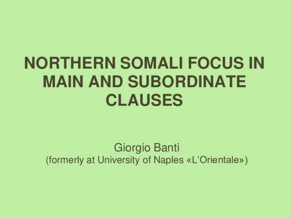 (PDF) Banti 2021 Northern Somali focus in main and subordinate clauses