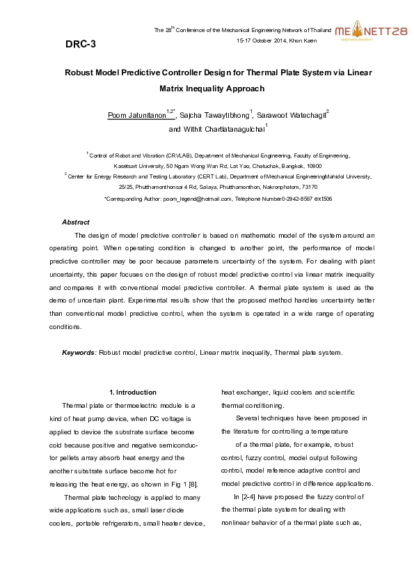 (PDF) Robust Model Predictive Controller Design for Thermal Plate ...