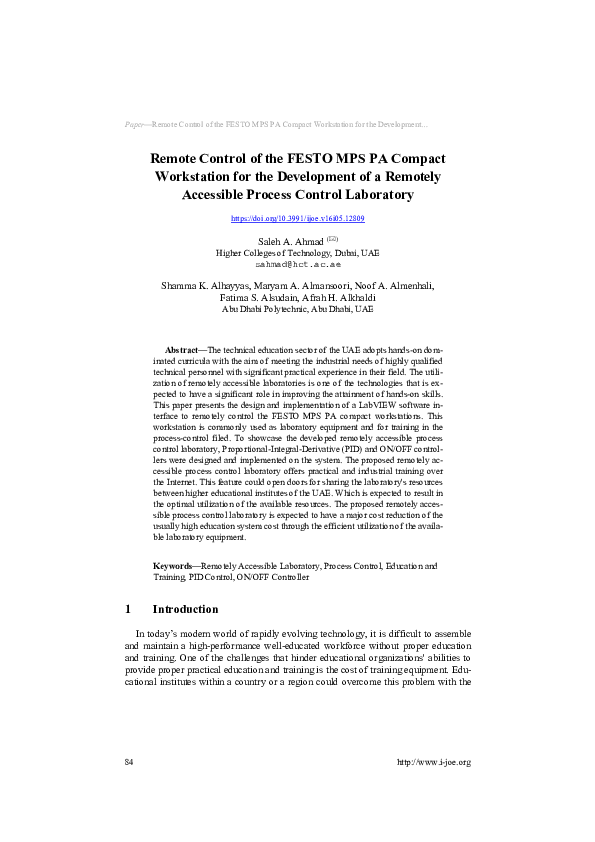 (PDF) Remote Control of the FESTO MPS PA Compact Workstation for the ...