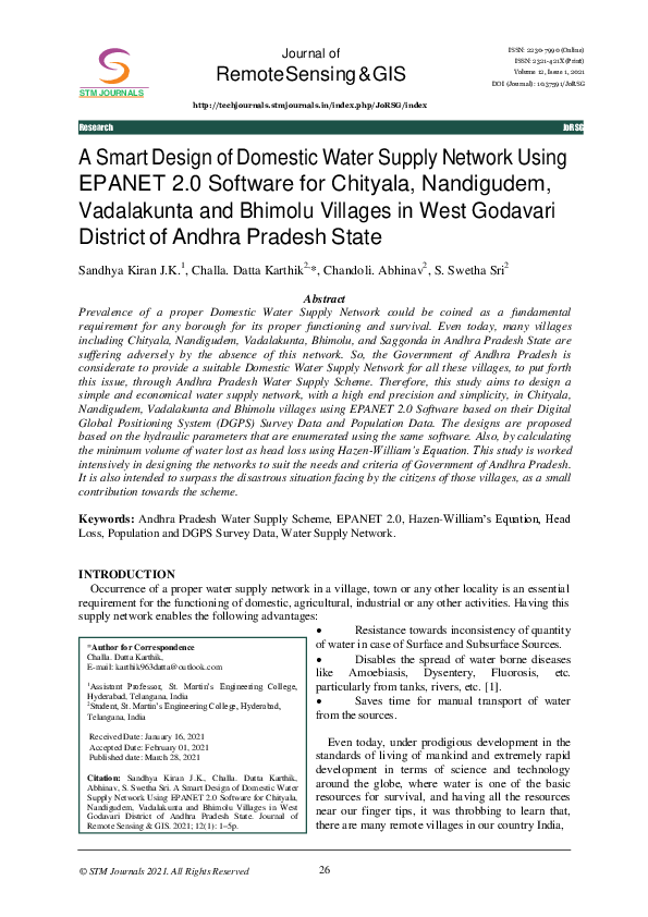 (PDF) A SMART DESIGN OF DOMESTIC WATER SUPPLY NETWORK USING EPANET 2.0 ...