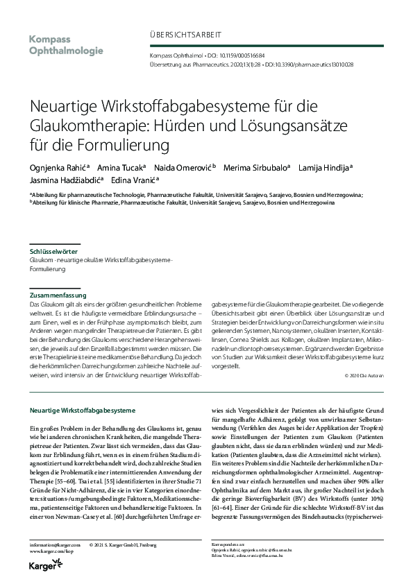 (PDF) Neuartige Wirkstoffabgabesysteme für die Glaukomtherapie: Hürden ...