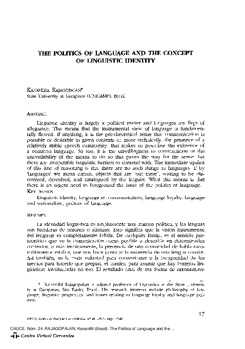 (PDF) The politics of language and the concept of linguistic identity