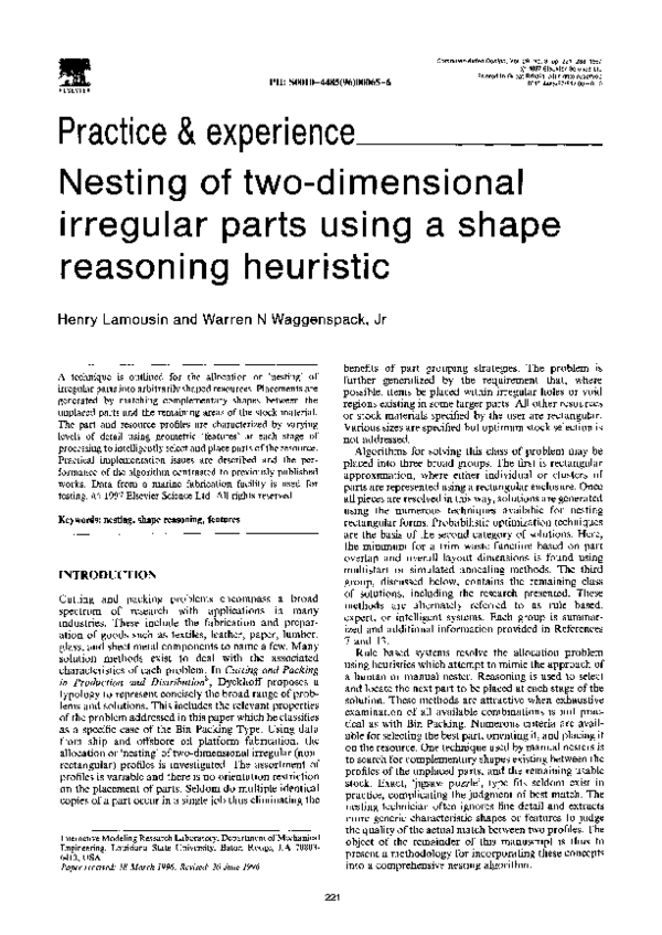 (PDF) Nesting of two-dimensional irregular parts using a shape reasoning heuristic
