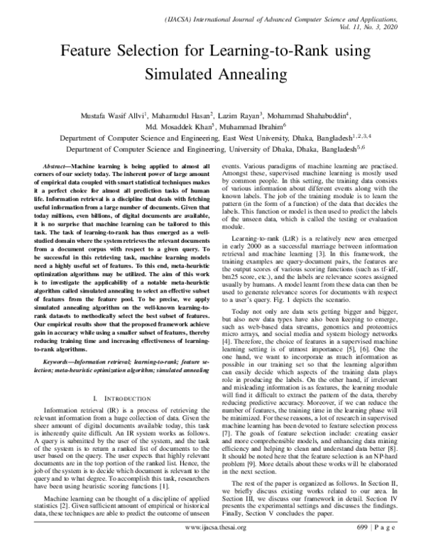 (PDF) Feature Selection for Learning-to-Rank using Simulated Annealing