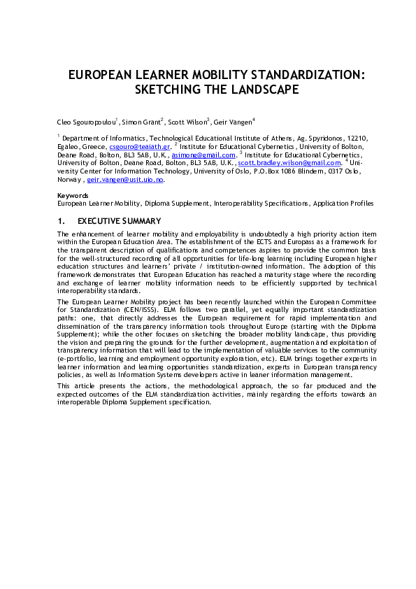 (PDF) European Learner Mobility Standardization: Sketching The Landscape