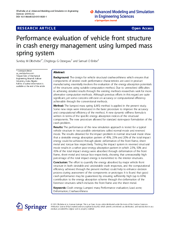 (PDF) Performance evaluation of vehicle front structure in crash energy management using lumped ...