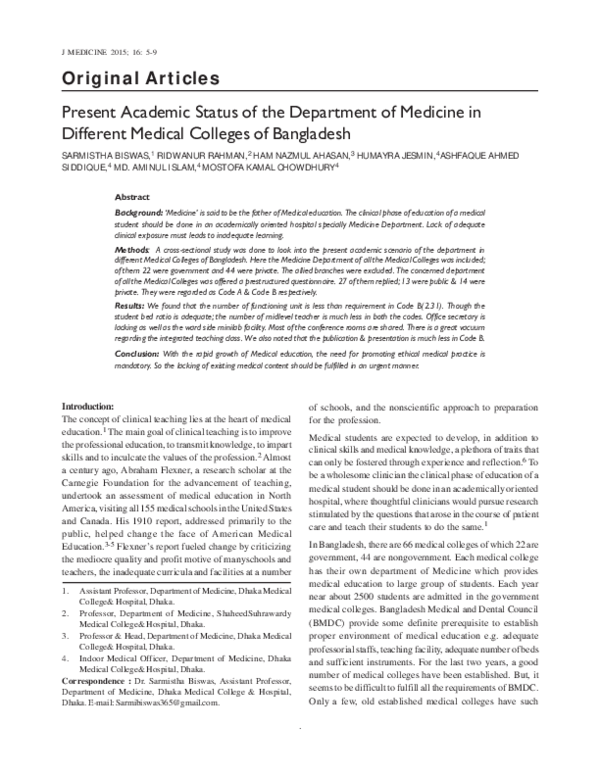 (PDF) Present Academic Status of the Department of Medicine in ...