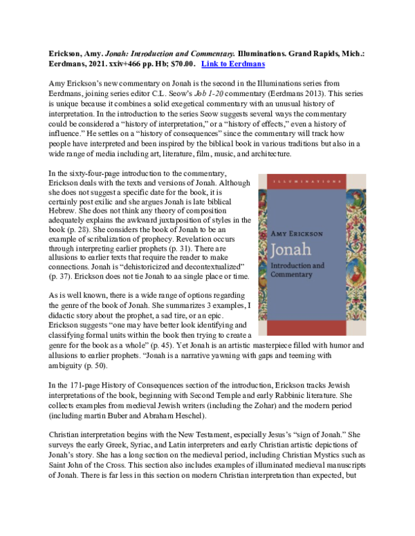 (PDF) Amy Erickson, Jonah: Introduction and Commentary. Illuminations ...