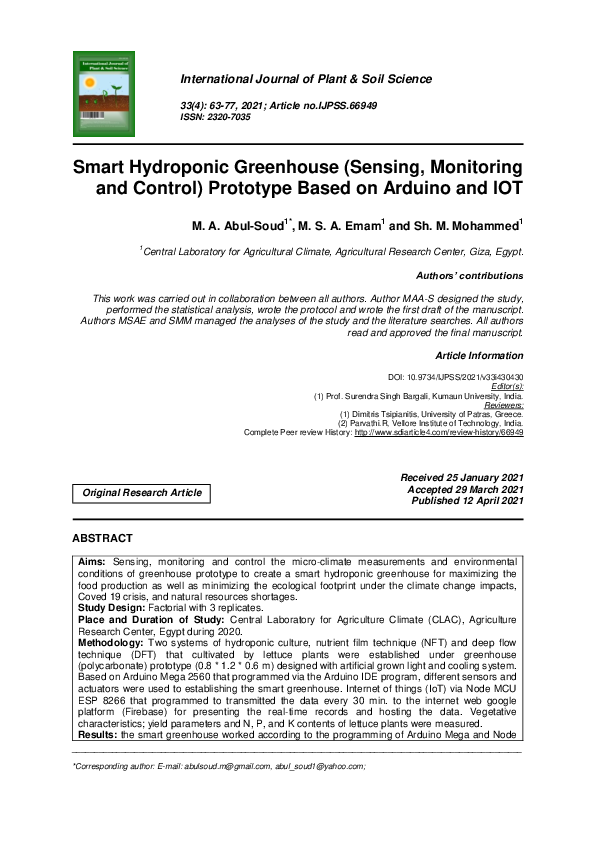 (PDF) Smart Hydroponic Greenhouse (Sensing, Monitoring and Control) Prototype Based on Arduino ...