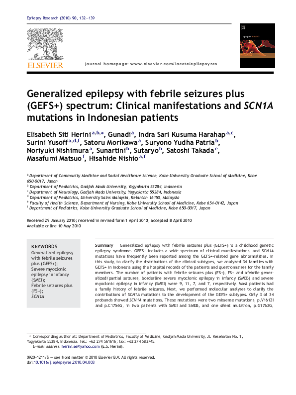 (PDF) Generalized Epilepsy With Febrile Seizures Plus (GEFS+) Spectrum: Clinical Manifestations ...