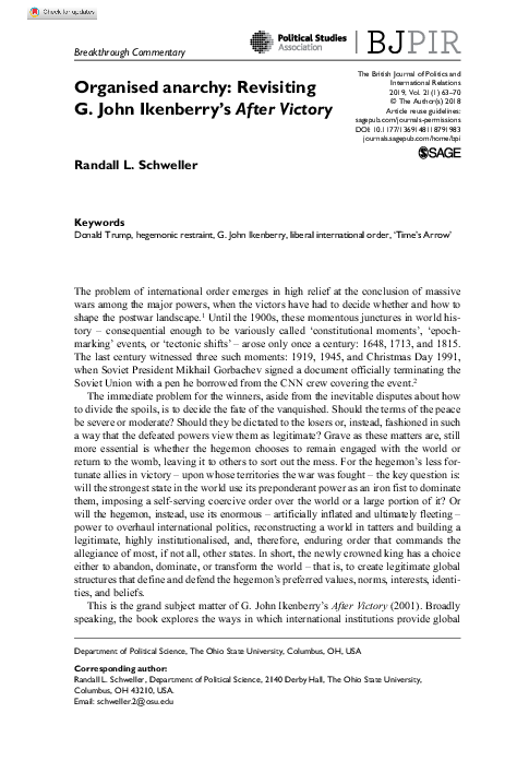 (PDF) Organised anarchy: Revisiting G. John Ikenberry's After Victory