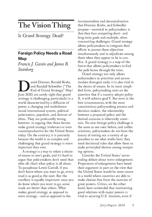 (PDF) The Vision Thing Is Grand Strategy Dead? Foreign Policy Needs a Road Map