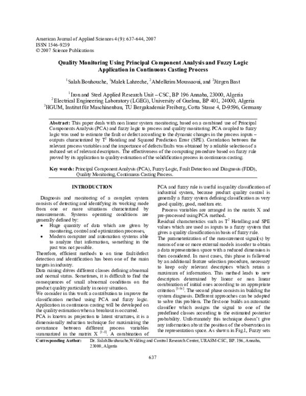 (PDF) Quality Monitoring Using Principal Component Analysis and Fuzzy Logic Application in ...