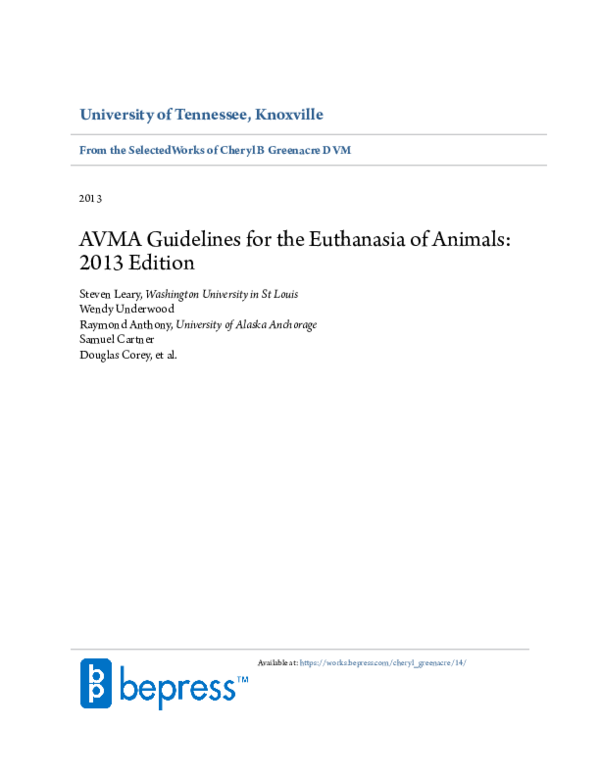(PDF) AVMA Guidelines for the Euthanasia of Animals: 2013 Edition Members of the Panel on Euthanasia