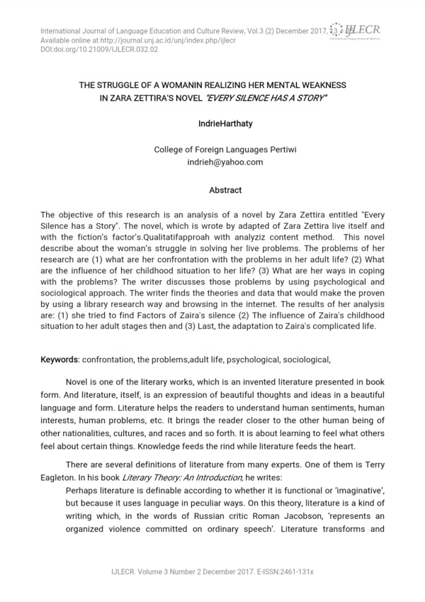 (PDF) The Struggle of a Women in Realizing Her Mental Weakness in Zara ...