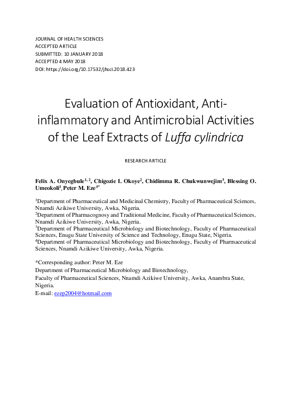 (PDF) Evaluation of Antioxidant, Anti-inflammatory and Antimicrobial ...
