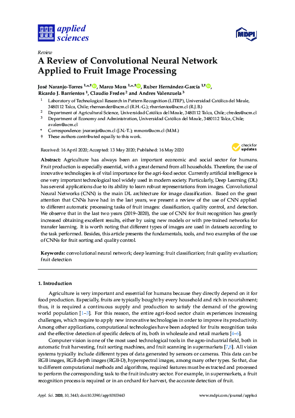 (PDF) A Review of Convolutional Neural Network Applied to Fruit Image Processing