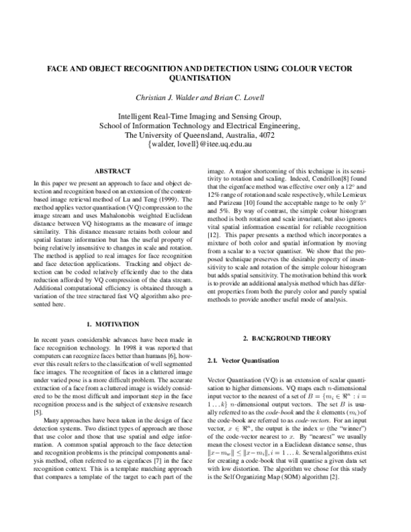 (PDF) Face and object recognition and detection using colour vector quantisation