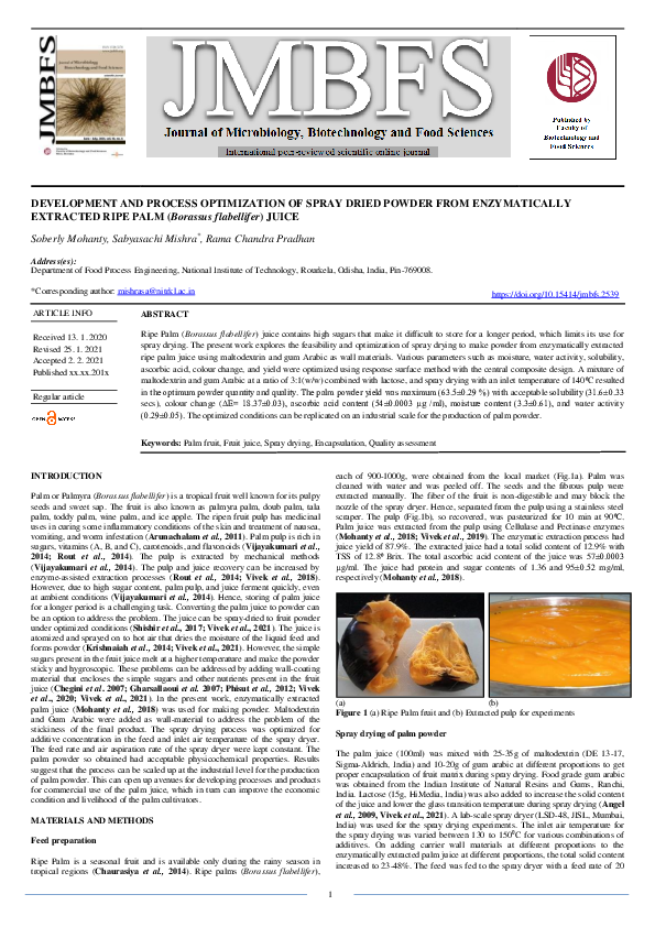(PDF) DEVELOPMENT AND PROCESS OPTIMIZATION OF SPRAY DRIED POWDER FROM ...