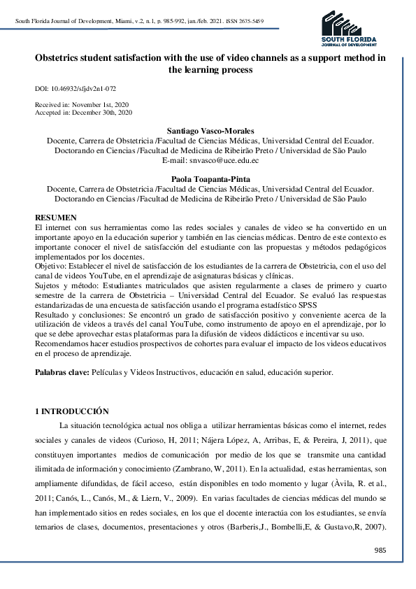 (PDF) Obstetrics student satisfaction with the use of video channels as ...