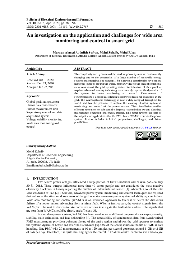 Pdf An Investigation On The Application And Challenges For Wide Area Monitoring And Control In