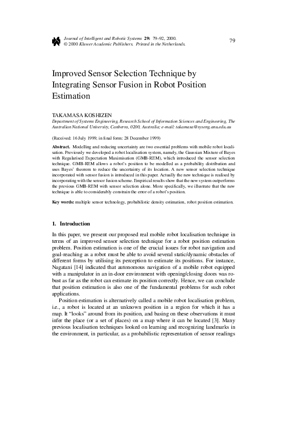 (PDF) Improved Sensor Selection Technique by Integrating Sensor Fusion in Robot Position Estimation