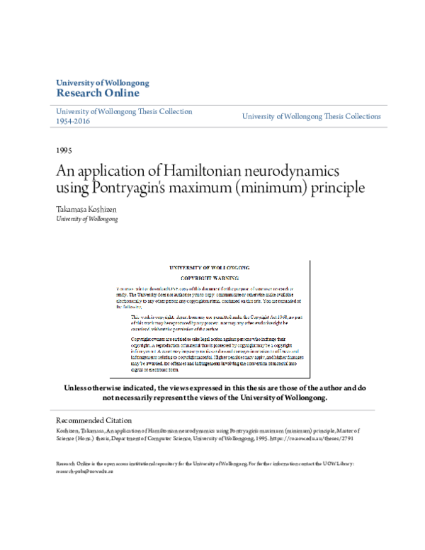 (PDF) An application of Hamiltonian neurodynamics using Pontryagin's ...