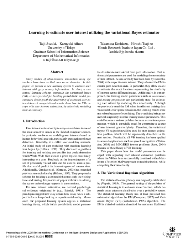 (PDF) Learning to estimate user interest utilizing the variational Bayes estimator