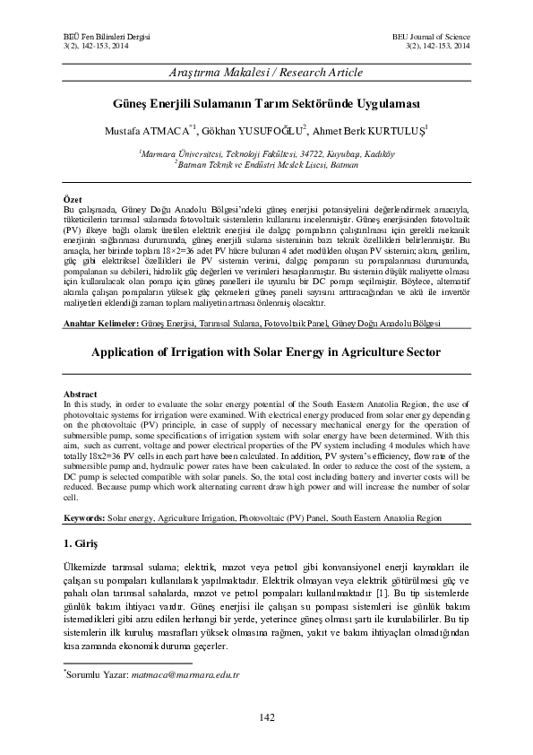 (PDF) Application of Irrigation with Solar Energy in Agriculture Sector