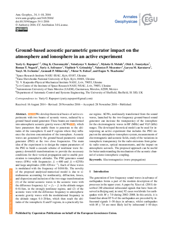 (PDF) Ground-based acoustic parametric generator impact on the ...
