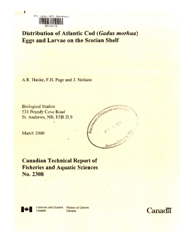 (PDF) Distribution of Atlantic cod Gadus morhua eggs and larvae on the ...