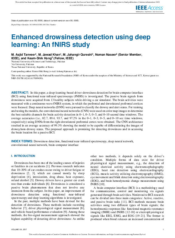 (PDF) Enhanced drowsiness detection using deep learning: An fNIRS study