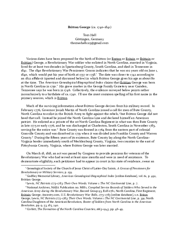(DOC) The Family of Britton George (ca. 1740–1841) of Spartanburg ...