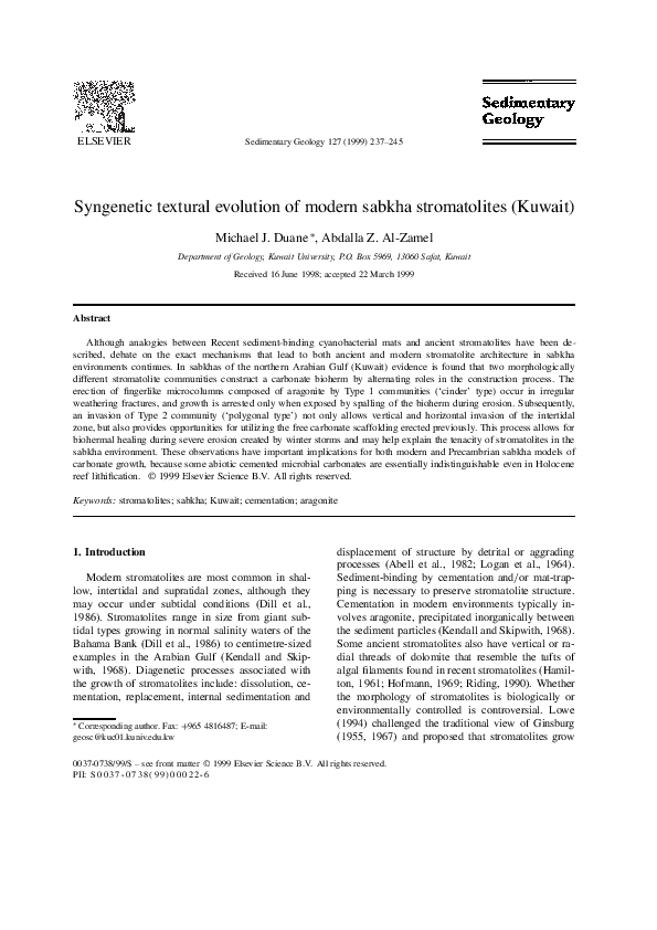 (PDF) Syngenetic textural evolution of modern sabkha stromatolites (Kuwait)