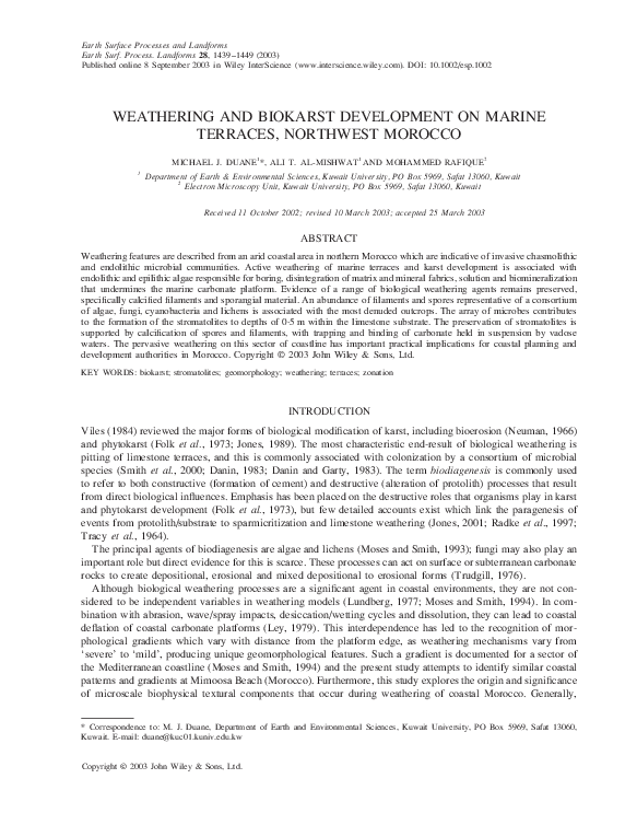 (PDF) Weathering and biokarst development on marine terraces, northwest ...