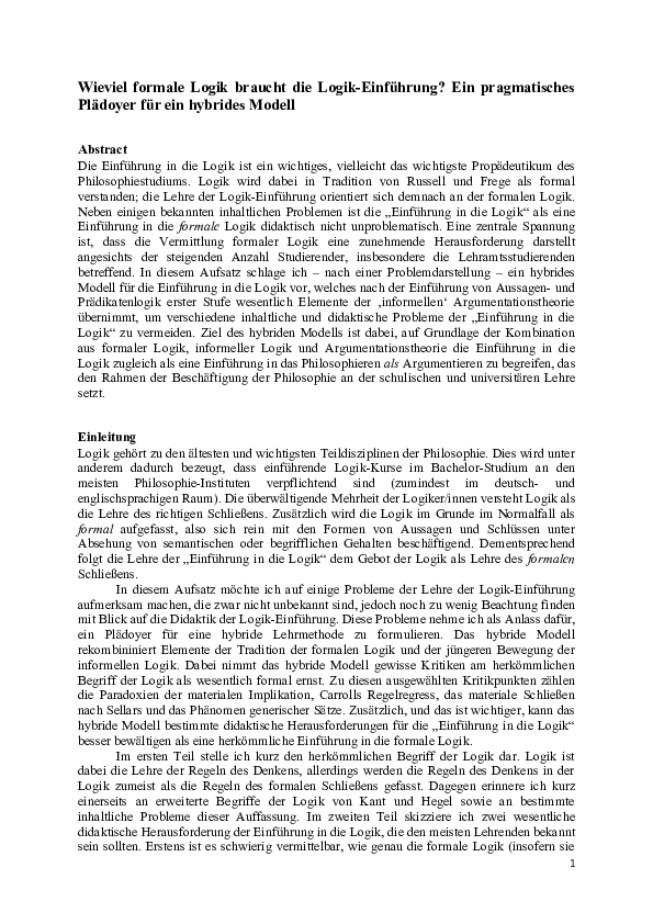 (DOC) Wieviel formale Logik braucht die Logik-Einführung? Ein ...