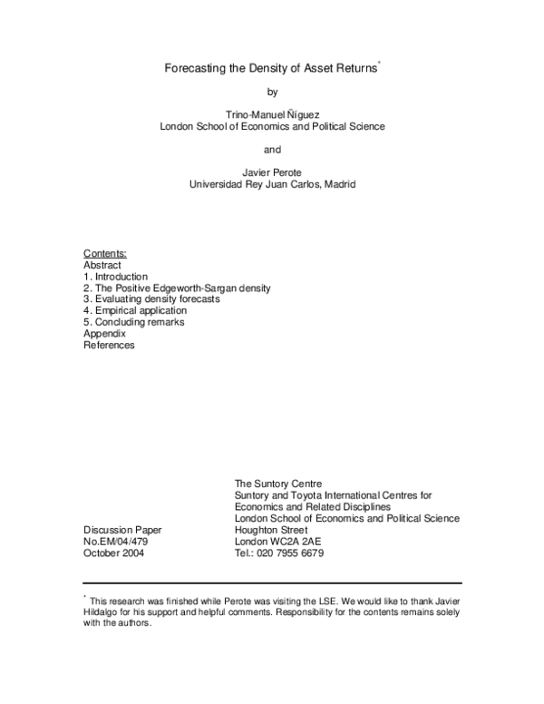 (PDF) Forecasting the density of asset returns