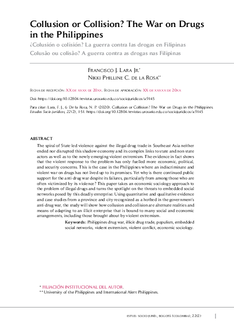 (PDF) Collusion or Collision? The War on Drugs in the Philippines ¿Colusión o colisión? La ...