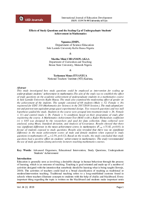 (PDF) Effects of Study Questions and the Scaling-Up of Undergraduate ...