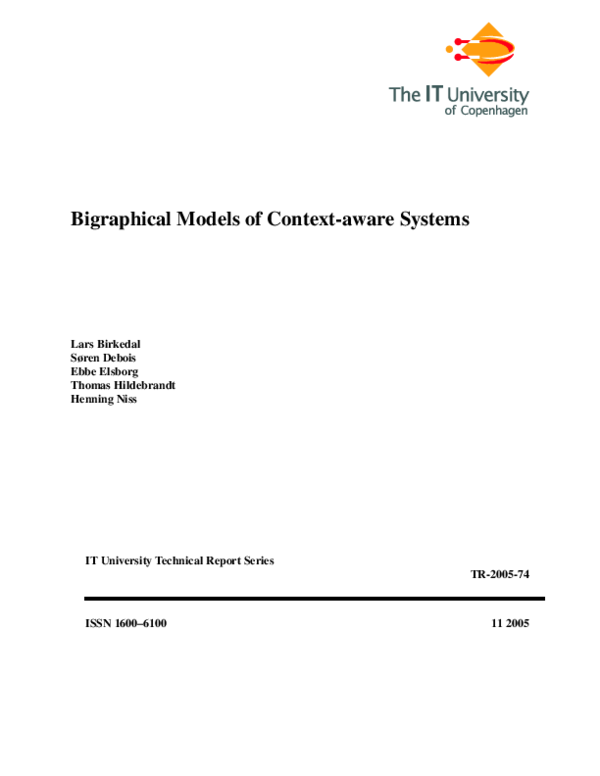 (PDF) Bigraphical models of context-aware systems