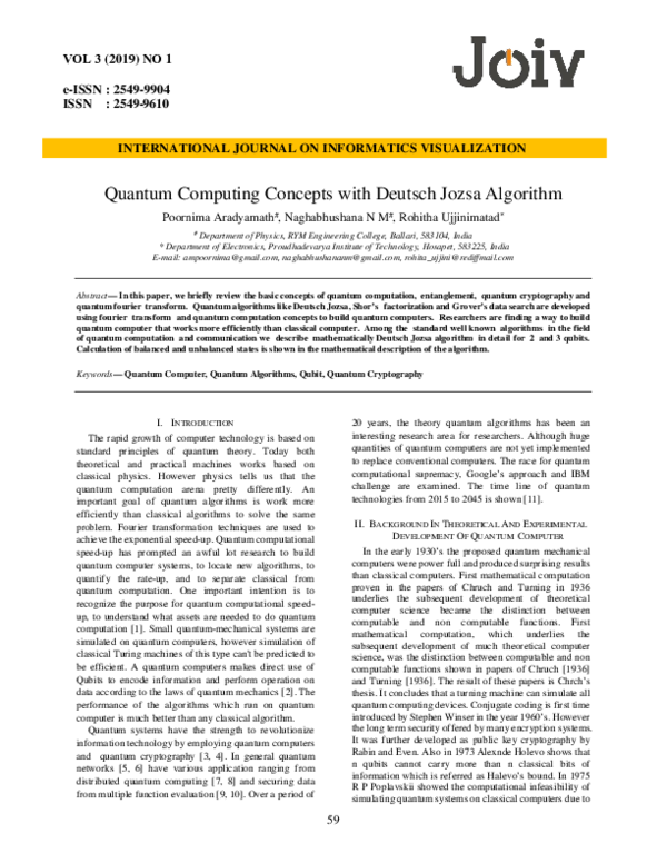 (PDF) Quantum Computing Concepts with Deutsch Jozsa Algorithm