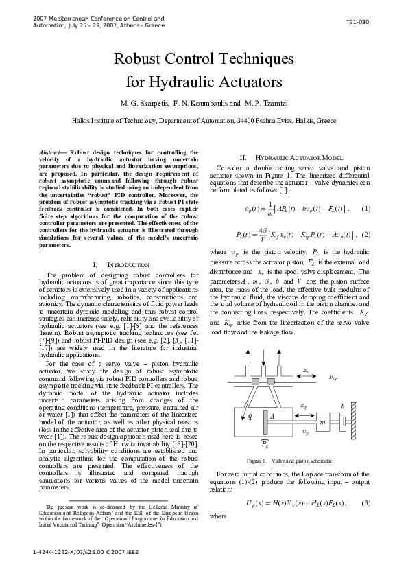 (PDF) Robust control techniques for hydraulic actuators