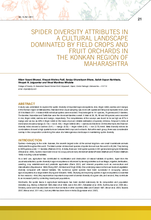 (PDF) Spider diversity attributes in a cultural landscape dominated by ...