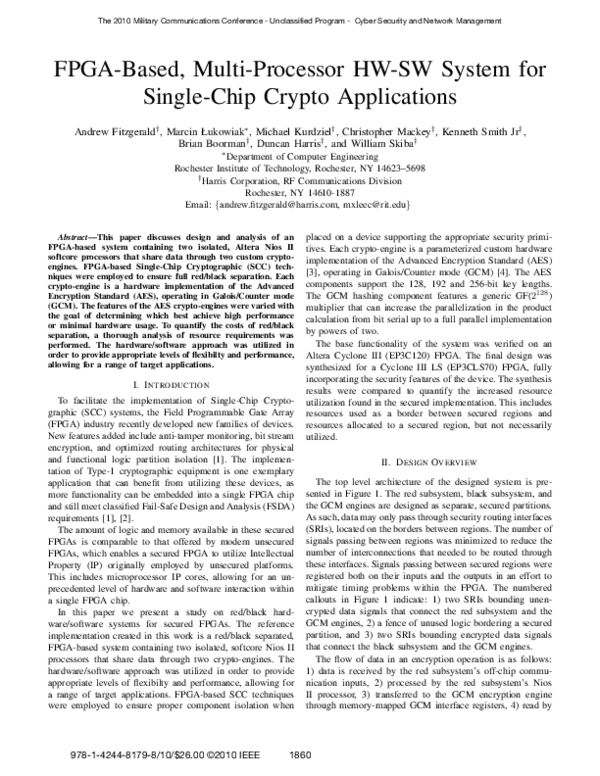 Pdf Fpga Based Multi Processor Hw Sw System For Single Chip Crypto