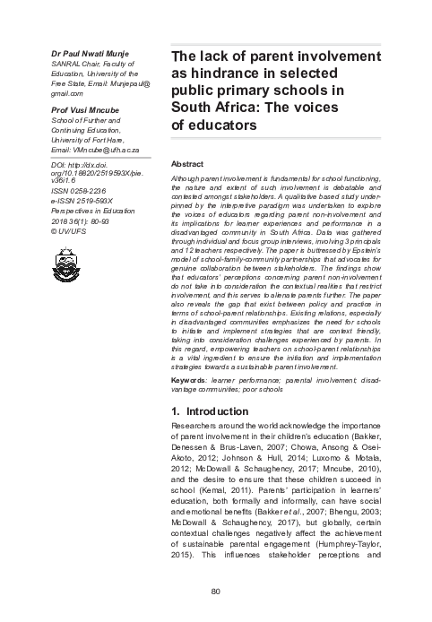 (PDF) The lack of parent involvement as hindrance in selected public ...
