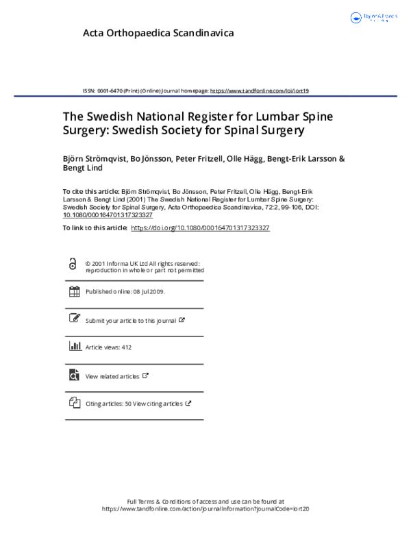 (PDF) The Swedish National Register for Lumbar Spine Surgery: Swedish ...