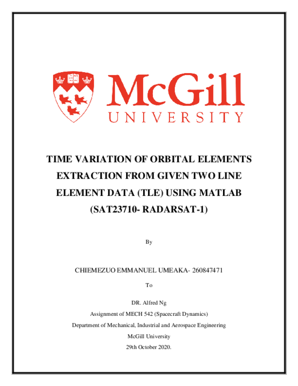 (PDF) TIME VARIATION OF ORBITAL ELEMENTS EXTRACTION FROM GIVEN TWO LINE ELEMENT DATA (TLE) USING ...