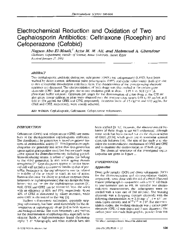 (PDF) Electrochemical reduction and oxidation of two cephalosporin ...