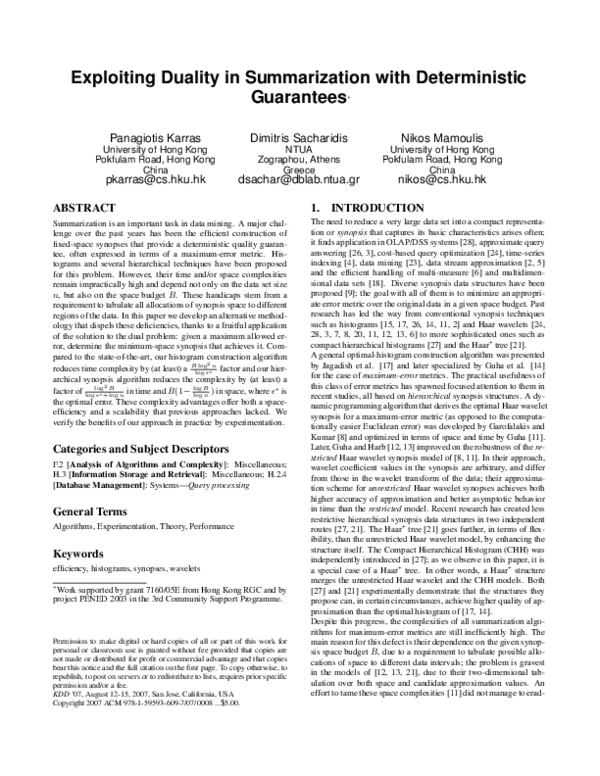 (PDF) Exploiting duality in summarization with deterministic guarantees