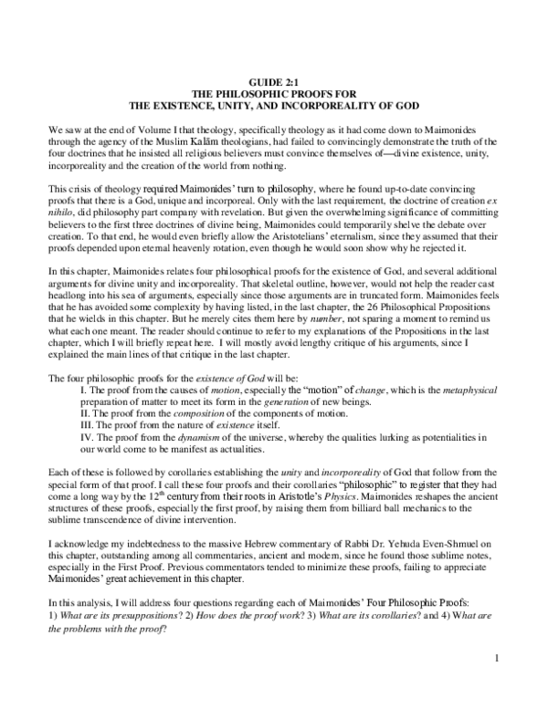(PDF) GUIDE 2:1 THE PHILOSOPHIC PROOFS FOR THE EXISTENCE, UNITY, AND ...